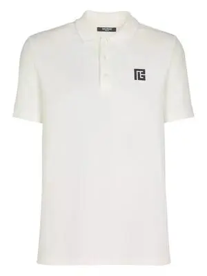Balmain Pb Logo-embroidered Cotton Polo Shirt - White