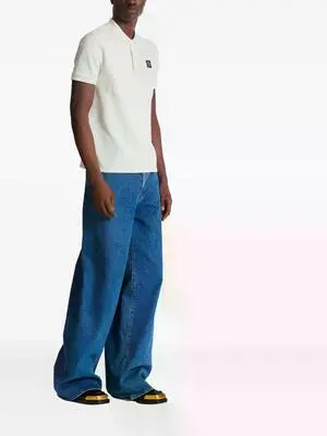 Balmain Pb Logo-embroidered Cotton Polo Shirt - White