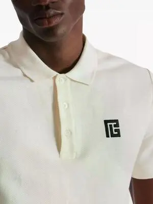 Balmain Pb Logo-embroidered Cotton Polo Shirt - White