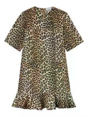 GANNI Leopard-printed Ruffled Dress