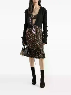 Dolce & Gabbana Floral Ruffled Hem Midi Skirt - Black