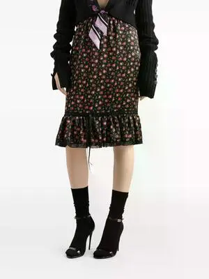 Dolce & Gabbana Floral Ruffled Hem Midi Skirt - Black