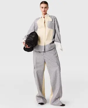 Stella McCartney Oversized Mixed Stripe Cargo Trousers - Gray/white