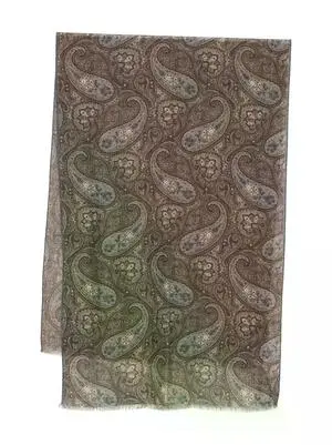 DELL'OGLIO Paisley Fringed Scarf - Brown
