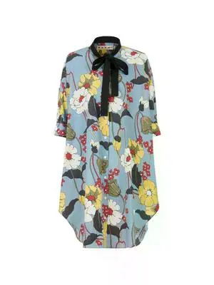 Marni Floral-print Neck-tie Dress - Blue