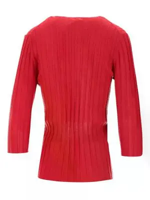 LA ROSE Ribbed V-neck Top - Red