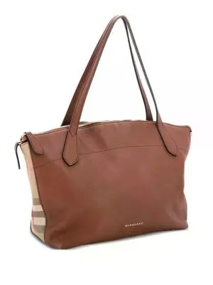 Burberry Welburn Leather And House Check Canvas Medium Tote Bag