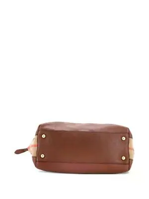 Burberry Welburn Leather And House Check Canvas Medium Tote Bag