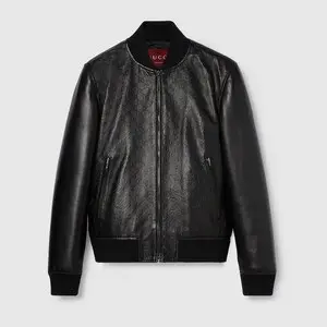 Gucci Embossed Gg Leather Bomber Jacket - Black
