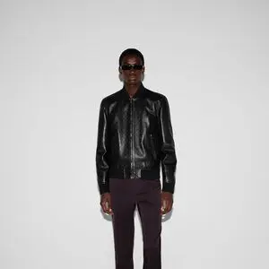 Gucci Embossed Gg Leather Bomber Jacket - Black