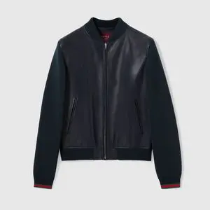 Gucci Nappa Leather And Knit Bomber Jacket - Blue
