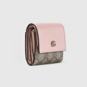 Gucci Bi-color Gg Marmont Mini Wallet Leather - Pink