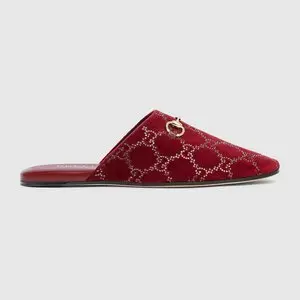 Gucci Gg Crystal Mule With Horsebit - Bordeaux