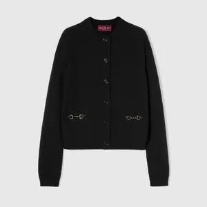 Gucci Wool Cashmere Cardigan With Horsebit - Black