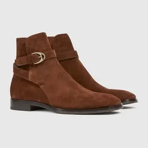 Gucci Buckled Suede Ankle Boots - Brown