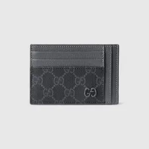 Gucci Grey Trim Gg Card Case Gg Canvas - Black