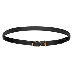 Gucci Thin Leather Belt With Oval Buckle - Black