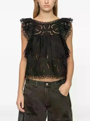 Sea Eyelet-embroidered Ruffled Top