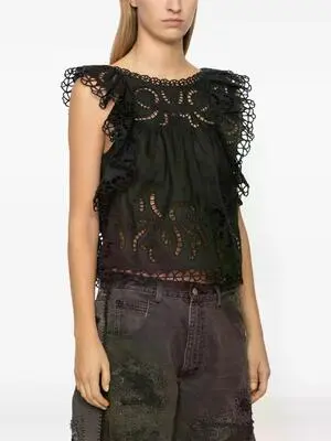 Sea Eyelet-embroidered Ruffled Top