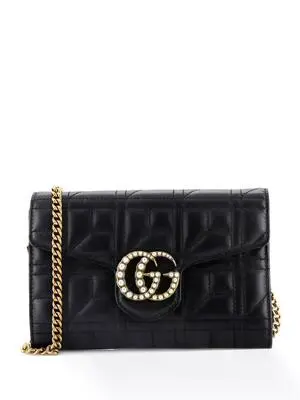 Gucci Gg Marmont Chain Wallet Matelasse Leather Mini Shoulder Bag - Black