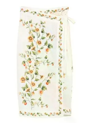 Agua Bendita Floral Print Pencil Midi Skirt - Neutrals