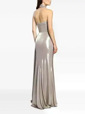 CRISTALLINI Angelina Draped Strapless Dress - Silver