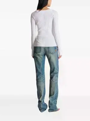 Balmain Ribbed Button Top - White