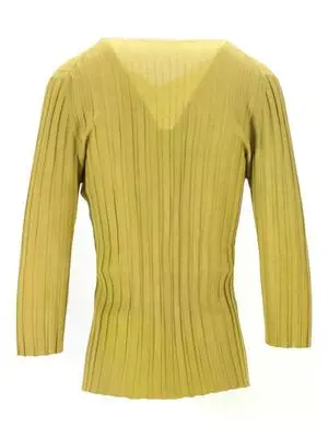 LA ROSE Ribbed V-neck Pullover - Yellow