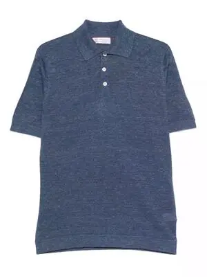 Brunello Cucinelli Button Linen Polo Shirt - Blue