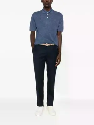 Brunello Cucinelli Button Linen Polo Shirt - Blue