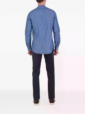 DELL'OGLIO Round Neck Button Shirt - Blue