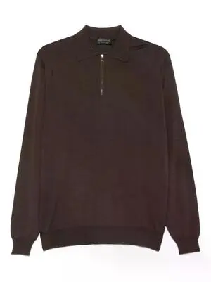 DELL'OGLIO Half-zip Knitted Polo Shirt - Brown