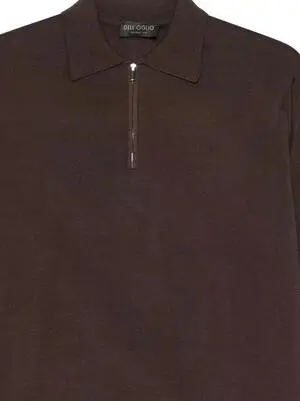 DELL'OGLIO Half-zip Knitted Polo Shirt - Brown