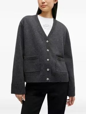 GANNI Button-fastening Cardigan With Pockets - Grey