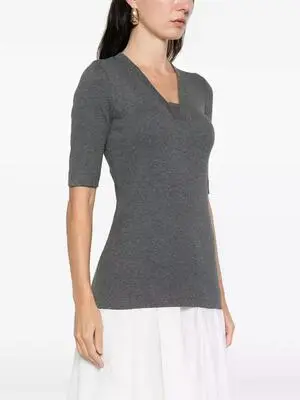 Brunello Cucinelli V-neck Embellished T-shirt - Grey