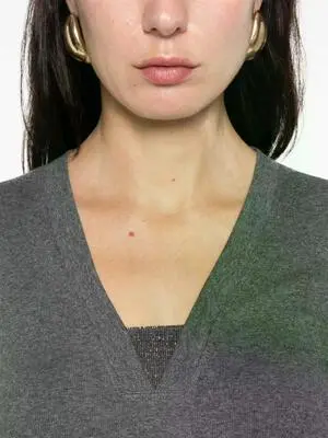 Brunello Cucinelli V-neck Embellished T-shirt - Grey