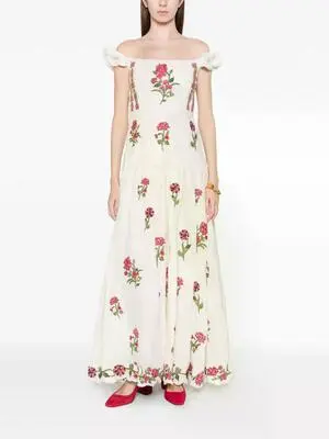 Agua Bendita Siembra Quebrada Floral-pattern Off-shoulder Dress