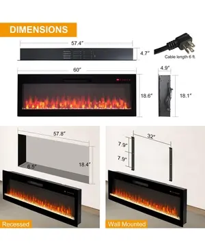 FLYNAMA Smart 60" Wifi-enabled Electric Fireplace Heater