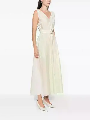 Brunello Cucinelli Belted V-neck Midi Dress - Neutrals
