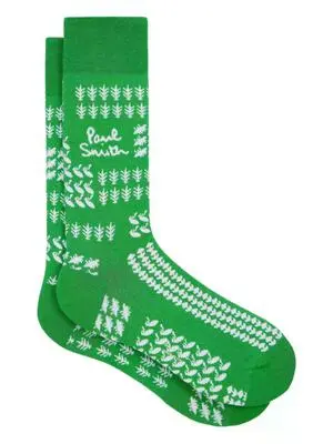 Paul Smith Leaf-intarsia Socks - Green