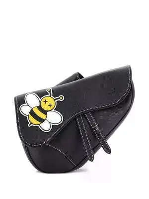 Dior Kaws Saddle Crossbody Bag With Applique - Black