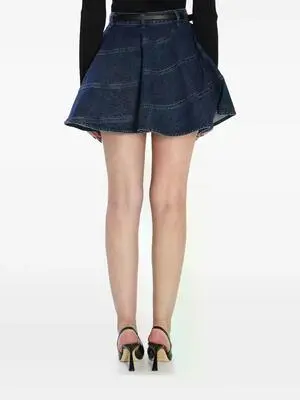 SELF-PORTRAIT Flared Denim Mini Skirt - Blue