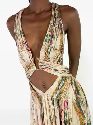 Roberto Cavalli Pleated Floral-print Maxi Dress