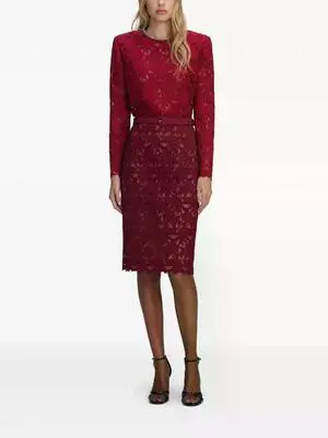 SELF-PORTRAIT Floral-relief Lace Midi Skirt - Red