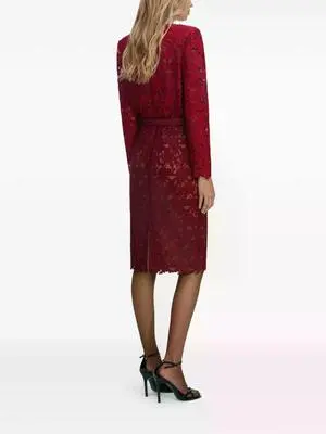 SELF-PORTRAIT Floral-relief Lace Midi Skirt - Red