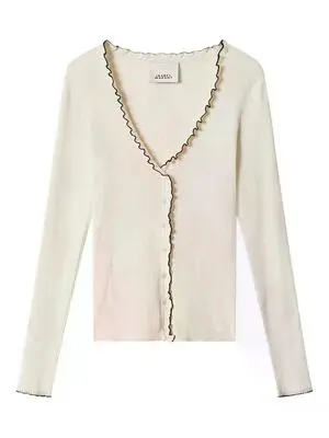 Isabel Marant Ribbed Knit Cardigan With Ruffle Trim - Neutrals