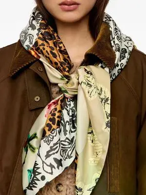 Bimba Y Lola Floral-print Patchwork Scarf