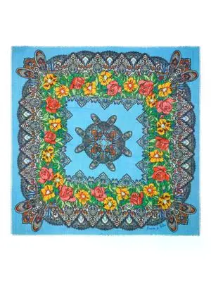 Bimba Y Lola Floral Wool Scarf - Blue