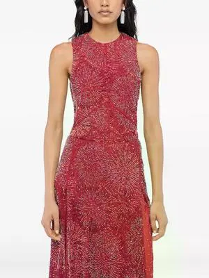 Rabanne Chiffon Cape Pearl Embroidered Top - Red