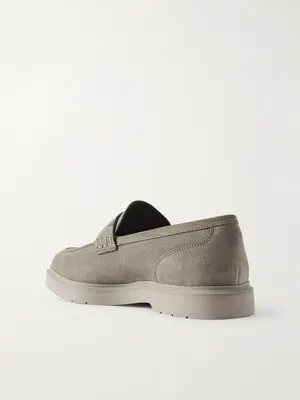 Brunello Cucinelli Embellished Suede Loafers - Gray